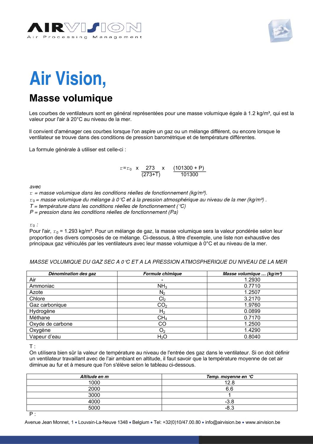 AIR VISION – Calcul de la masse volumique | Airvision